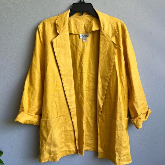 Sonias | Jackets & Coats | Vintage Yellow Linen Blazer | Poshmark
